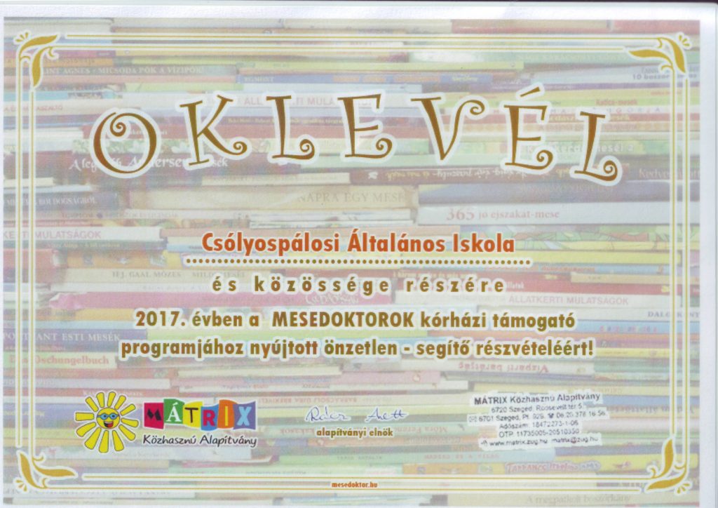 Oklevél - Csólyospálosi Általános Iskola